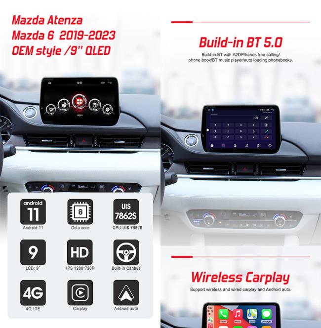 9" 1280*720 Single Din Android Head Unit , Car Navigation Stereo For Mazda 6