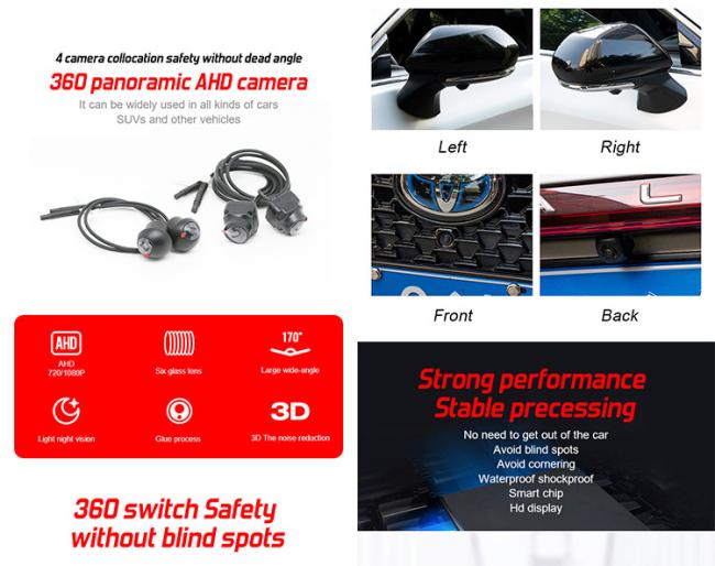 170 Degrees 3D Reverse Camera , Panoramic 360 Bird View Camera For Car