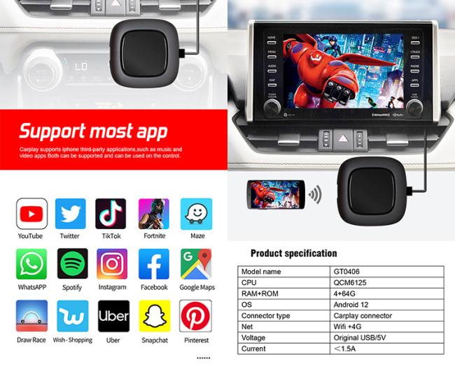 Android 12 Carplay AI Box , Bluetooth 5.0 Car Magic Box 4G+64GB