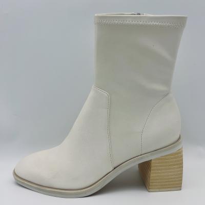 Cina Signore di cucitura molli intorno a Toe Leather Ankle Boots White comodo in vendita