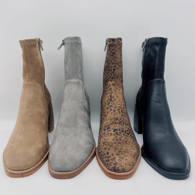 Cina La caviglia della stampa del leopardo delle signore dell'ufficio inizializza la tomaia beige di Tan Black Soft Nappa Leather in vendita