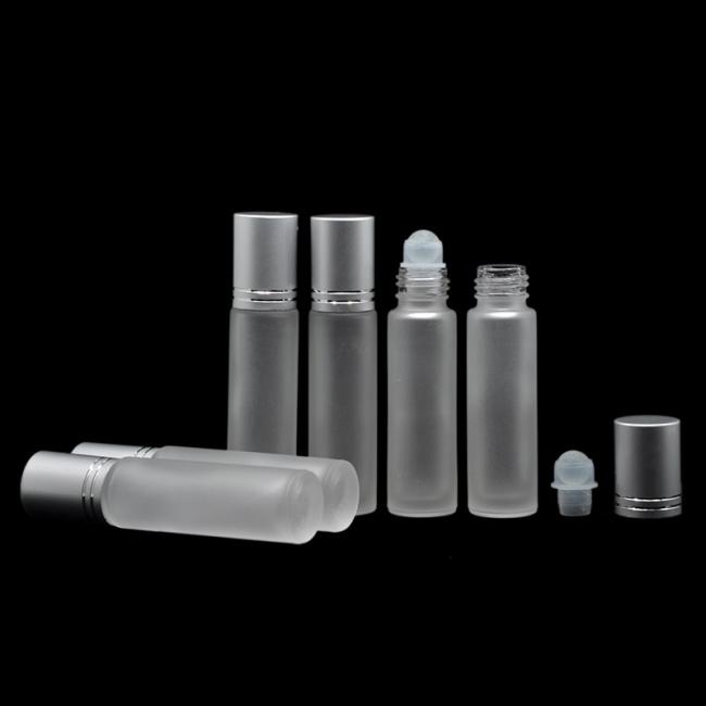 wholesale 10ml frosted glass roll on bottle essential oil/perfume eye cream container gold/aluminium screw cap