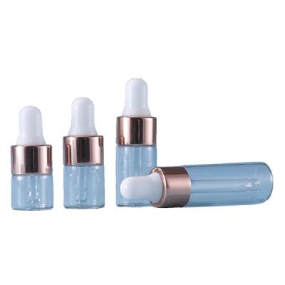 China Transparent Rose Gold Glass Dropper Bottle 1ml 2ml 3ml 5ml Essential Oil Sample Trial for sale