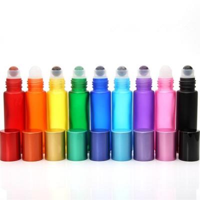 China Glass Roller Ball Bottles‌ 3ml Red Orange Yellow Green Blue Cyan Purple Pink Black Glass Essential Oil Roller Bottles for sale
