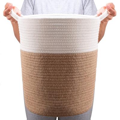 China New 2020 Cotton Rope Basket Storage Hotel Color Feature Sustainable Fashion Customized With Wooden Handle for sale
