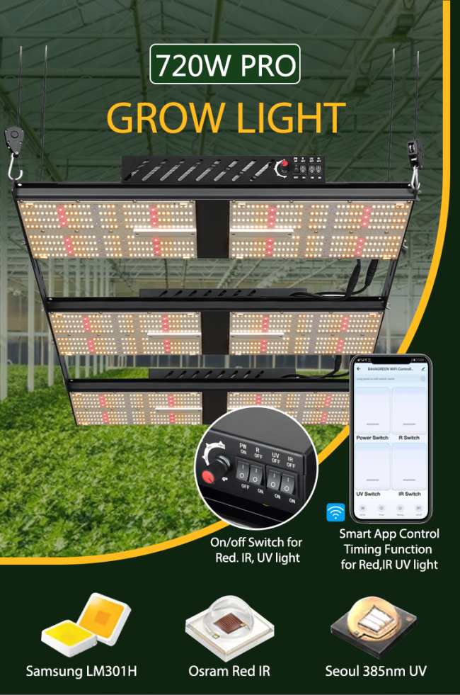 BAVAGREEN 720W Samsung LED Grow Light  red uv ir Full Spectrum  lm301h quanutm board 0