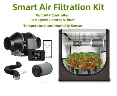 China 2X2 Smart Grow Box Complete Set 60x60cm 600D 1680D Grow Tent With LED Lamp Wifi APP Inline Duct Fan for sale