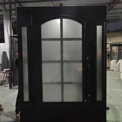 China Side Windows Custom Iron Doors Villa Wrought Iron Entry Doors With Glass for sale