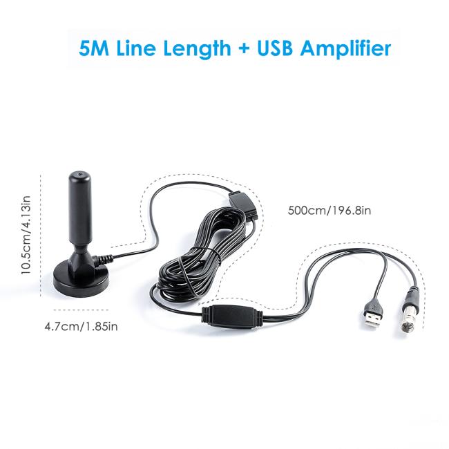Portable TV HDTV Antenna Aerial DVB-T Amplified 5dBi 50 Miles Range Indoor Car 1080P High Definition Digital Freeview