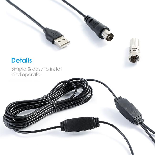 Portable TV HDTV Antenna Aerial DVB-T Amplified 5dBi 50 Miles Range Indoor Car 1080P High Definition Digital Freeview