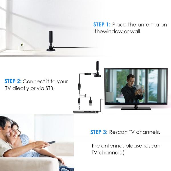 Quality 170-860MHz Frequency Range Indoor TV Antenna DVB-T Amplified 5dBi 50 Miles Range for sale