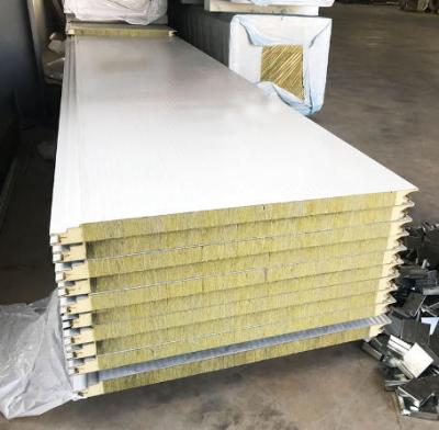 China Prefabricated Workshop Building Material PU Edge Rock Wool Sandwich Panel For Exterior Wall Cladding for sale