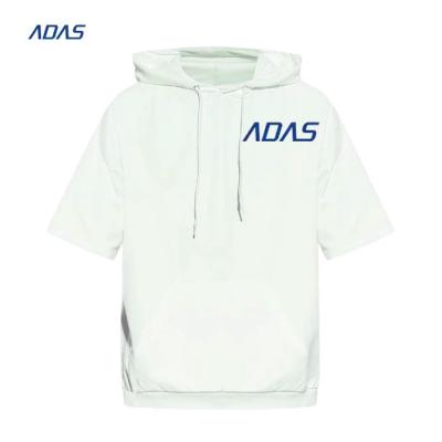 China Summer Polyester Sublimation Hoodies Drawstring Pullover Sweatshirt Short Sleeves White for sale