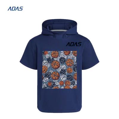 China Summer Polyester Sublimation Hoodies Drawstring Pullover Sweatshirt Short Sleeves White for sale