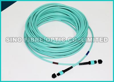 China 10 Foot MPO to MPO Fiber Optic Cable 8 Aqua Trunk OFNR Plenum Cable Polarity B for sale