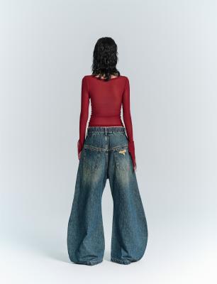Cina Streetwear Moda Y2K Stile Larghe gambe rette Fit Jeans denim con decorazione a buco in vendita