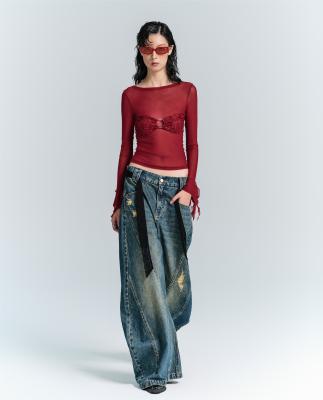 Cina Streetwear Moda Y2K Stile Larghe gambe rette Fit Jeans denim con decorazione a buco in vendita
