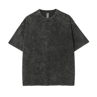 250g コットン 男性用 履き目Tシャツ レトロ 石洗い 短袖 オーダーメイド ロゴ