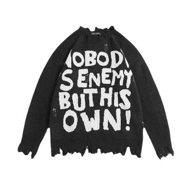 China Men's Standard Thickness Round Neck Knitwear Coat with Letters Loose Fit Sweater for sale