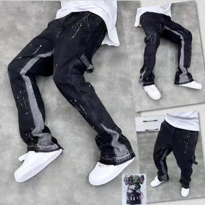 China High Street Straight Jeans für Männer mit gedrucktem Design und leichter Aufblendung in dunkler Wäsche zu verkaufen
