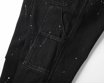 China High Street Straight Jeans für Männer mit gedrucktem Design und leichter Aufblendung in dunkler Wäsche zu verkaufen