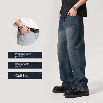 Cina Pantaloni in denim da uomo con cintura media Pantaloni dritti lavati su misura con stampa a quadri leggera in vendita