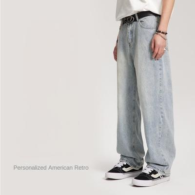 Cina Pantaloni in denim da uomo con cintura media Pantaloni dritti lavati su misura con stampa a quadri leggera in vendita