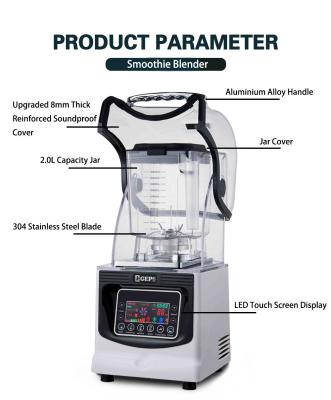 China Low Noise Heavy Duty Smoothie Blender met geluiddichte hoes en onbreekbare PC Jar Te koop