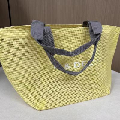 China Bolsas de malha de logotipo personalizado de malha de fio de nylon reutilizável Bolsa de compras Tote Bolsa de malha de praia à venda