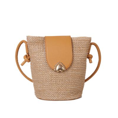 China Summer Style Designer Handmade Round Straw Woven Beach Bucket Bag for Women's Handbag for sale