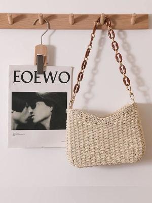 China 2024 Small Fresh Purple Straw Bag Woven Handmade for Seaside Resort Beach Solid Color for sale