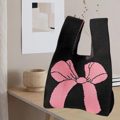 China Customized Tote Bag Design Knitted Organic Cotton Fabric with Eco-Friendly Bow Knot for sale