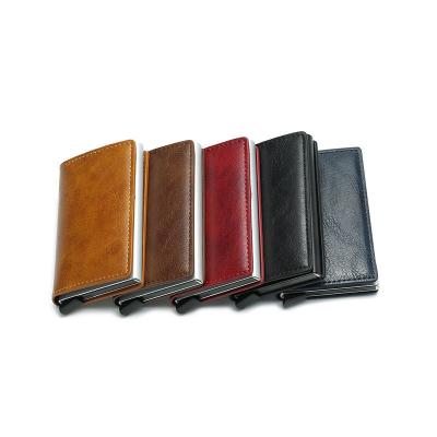 China Customized Color Pop Up PU Leather Metal Wallet Blocking Automatic Aluminium Credit Card Holder Custom for sale