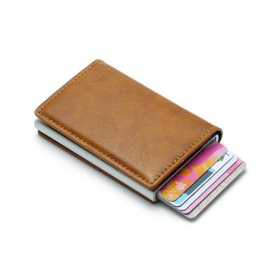 China Customized Color Pop Up PU Leather Metal Wallet Blocking Automatic Aluminium Credit Card Holder Custom for sale