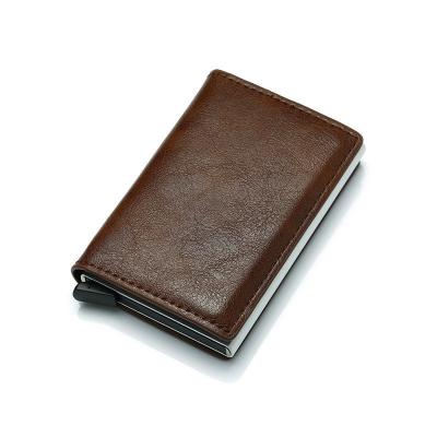 China Customized Color Pop Up PU Leather Metal Wallet Blocking Automatic Aluminium Credit Card Holder Custom for sale