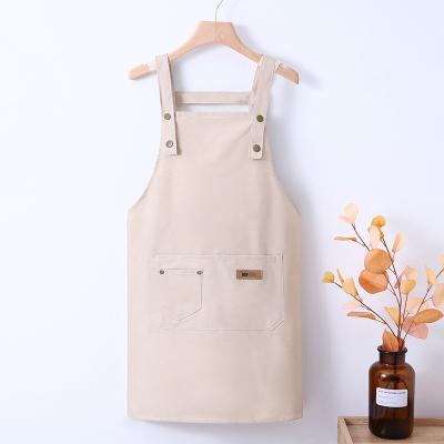China Silk Screen Printed Custom Logo Adjustable Bib Canvas Chef Apron for Women Cooking for sale
