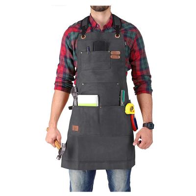 China Customized Logo Deluxe Waxed Canvas Work Apron with Pockets and Quick Release Buckle for sale