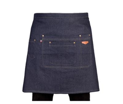 China Polyester Cotton Blend Half Waist Apron with Denim Material and Custom Logo Printing for sale