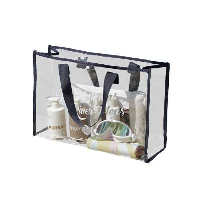 China Custom Logo Accepted Transparent Handbags for Beach Stand Up Clear Pvc Tote Bag for sale