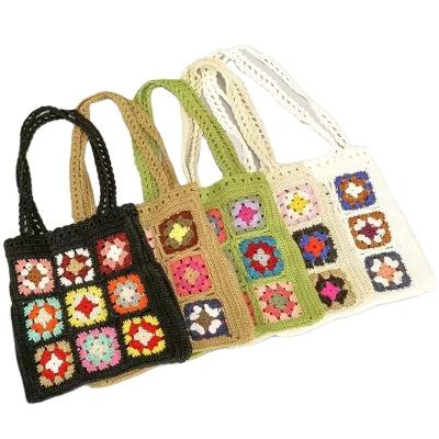 China OEM/ODM Acceptable Crochet Women Shoulder Bags Granny Square Tote Bag Knitted Handbags for sale