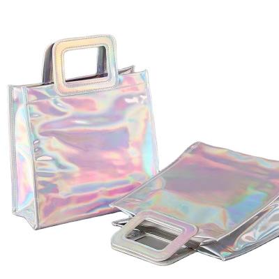 중국 사용자 지정 로고 방수 다채로운 PVC 레이저 홀로그램 투명 선명한 쇼핑 토트 가방 판매용