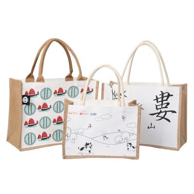 China Customized Logo Natural Reusable Laminated Jute Grocery Shopping Bag OEM/ODM Tote Bag for sale