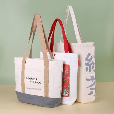 중국 환경 친화적 인 핸들 스타일 사용자 지정 로고 인쇄 캔버스 토트 가방 쇼핑 및 여행 판매용