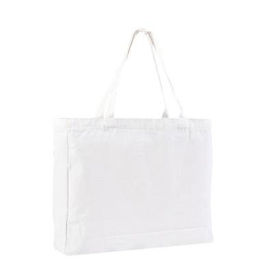 China Custom Logo Bag Square Shape Laminated Waterproof Canvas Cotton Shopping Tote Beach Bag for sale