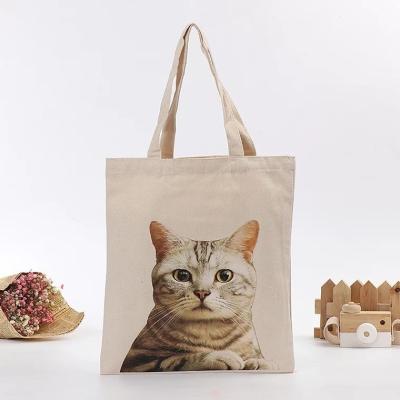 중국 친환경 쇼핑 및 여행 필요를 위해 귀여운 고양이 패턴 재사용 캔버스 토트 가방 판매용