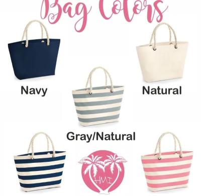 China Customized Logo Canvas Stripe Tote Bag for Summer Beach School Bag Trolley Arrival for sale