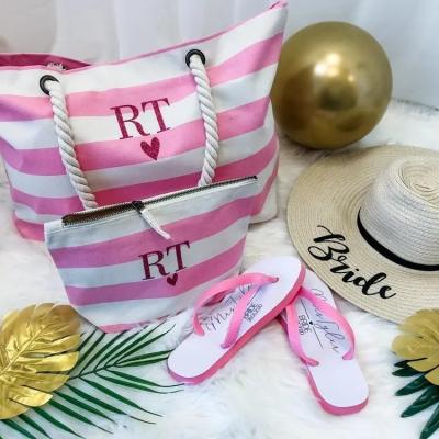 China Customized Logo Canvas Stripe Tote Bag for Summer Beach School Bag Trolley Arrival for sale