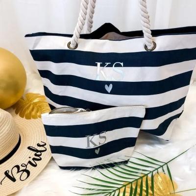China Customized Logo Canvas Stripe Tote Bag for Summer Beach School Bag Trolley Arrival for sale