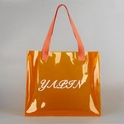 China Silk Screen Printing Custom Logo Shopping Bag Clear PVC Tote Bag with Canvas Material for sale