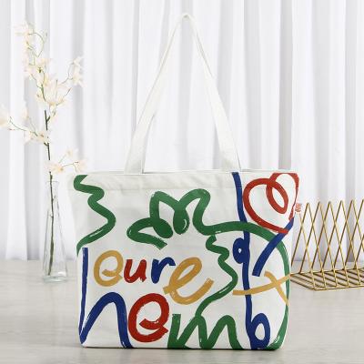 중국 로고와 글자 패턴이 있는 맞춤 실크 스크린 인쇄 솜 캔버스 쇼핑 토트 가방 판매용